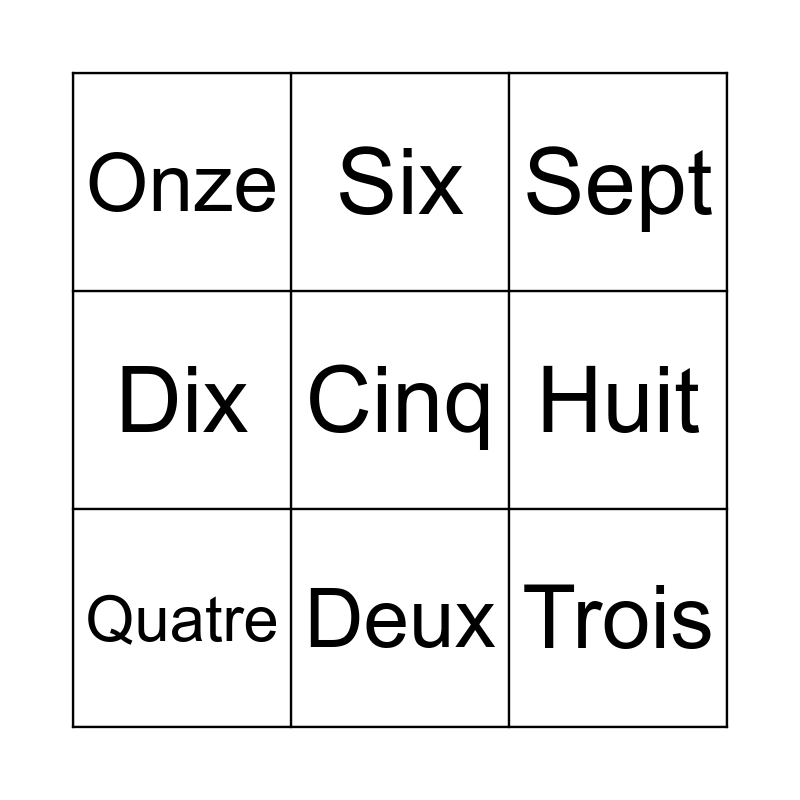 Les nombres Bingo Card