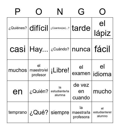 Unit 2/Lesson 1 - First Set of Words Bingo Card