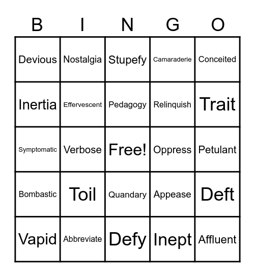 Vocab Practice #1 Bingo Card
