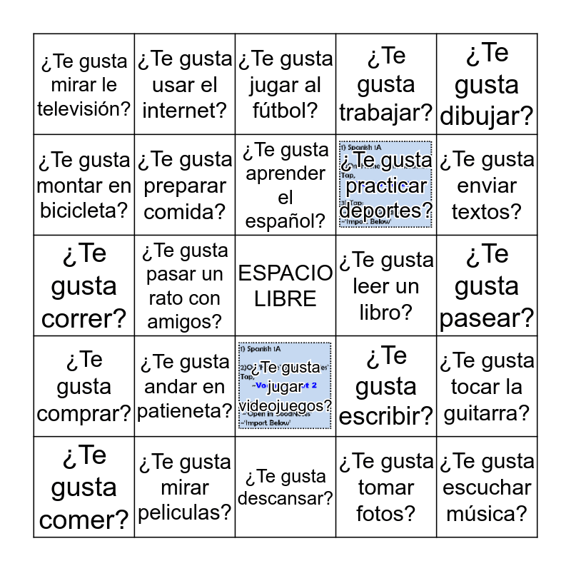La Loteria: ¿Te gusta....? Bingo Card