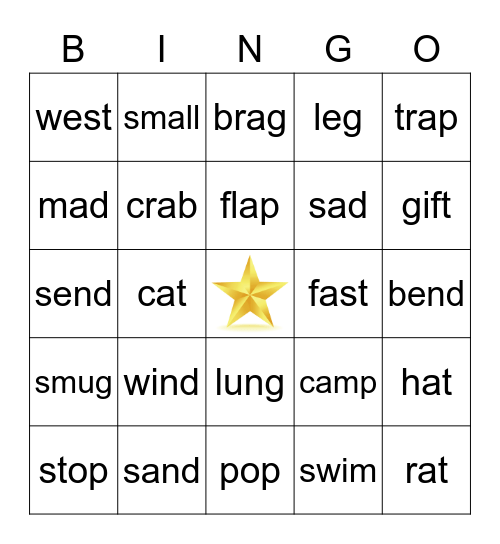 CCVC/CVCC Blending Bingo Card