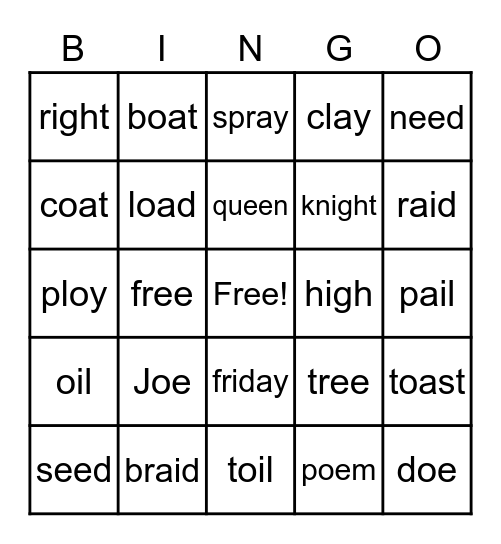 Vowel Team Bingo Card