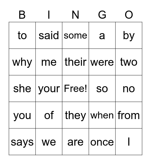 Tricky Word Bingo Unit 1 & 2 Bingo Card