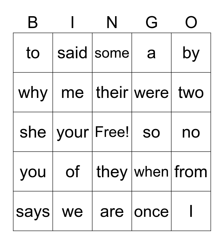 Tricky Word Bingo Unit 1 & 2 Bingo Card
