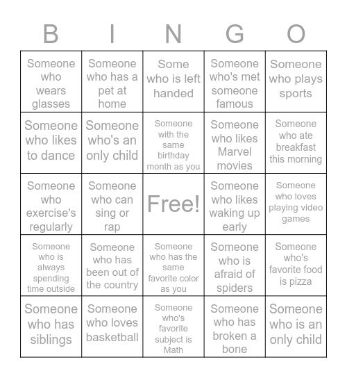 Human Bingo Card