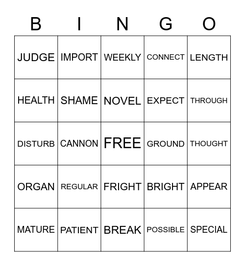 Bingo Homework_1 Bingo Card