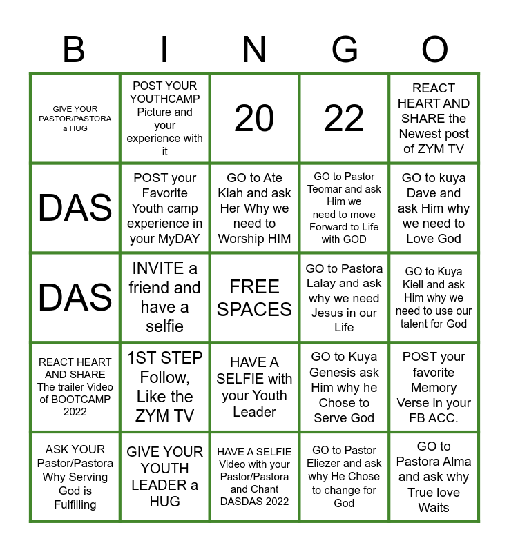 Boot Camp "DASDAS" 2022 Bingo Card