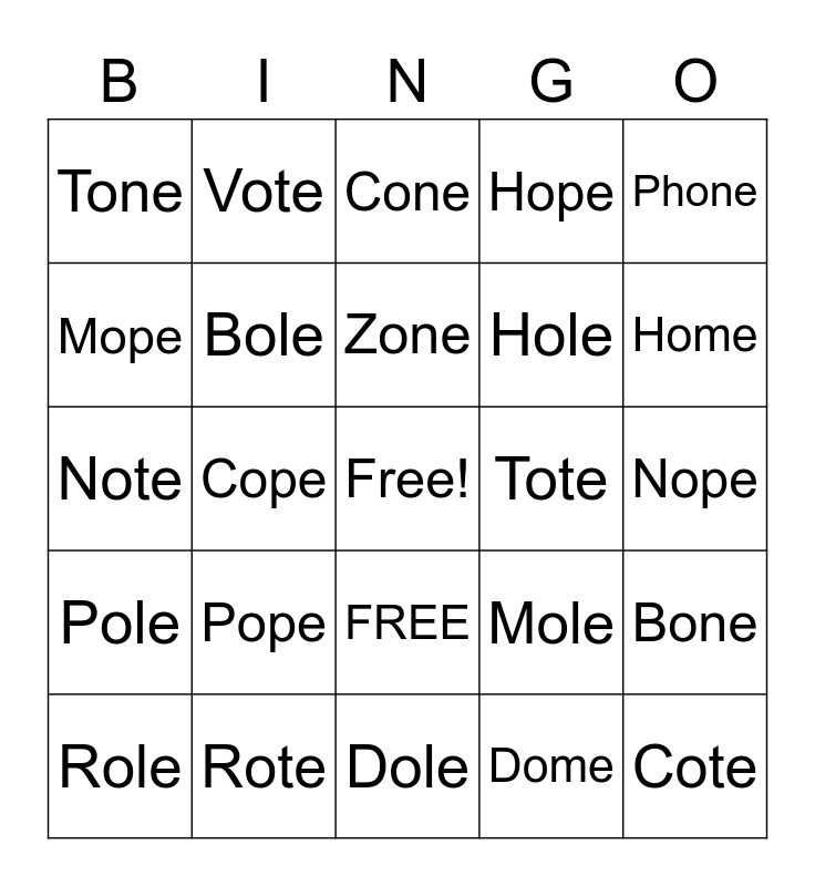 O_E Bingo Card