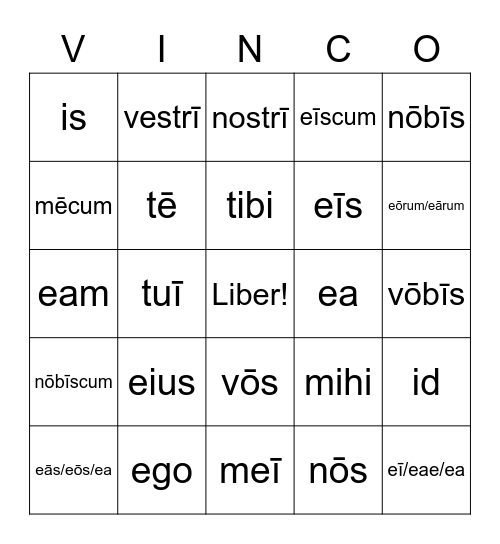 Personal Pronouns Bingo Card
