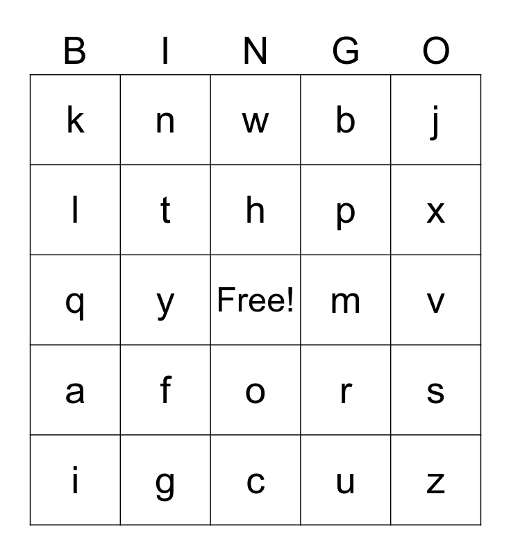 Alphabet Bingo Card