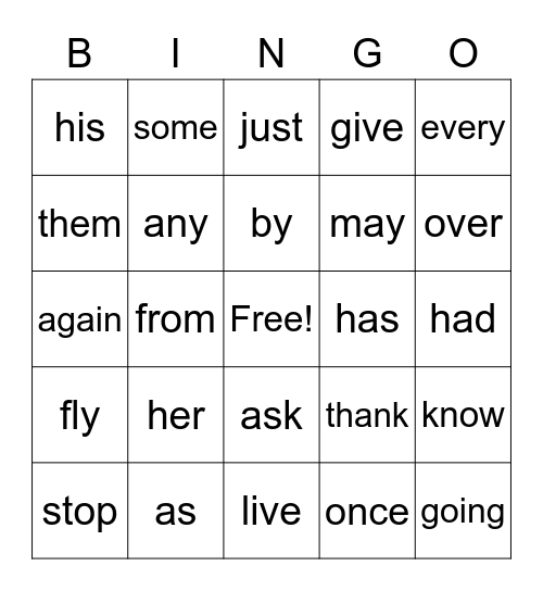 Dolch Word List - Grade One Bingo Card
