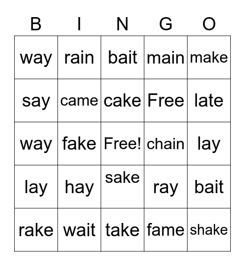 long A Bingo Card