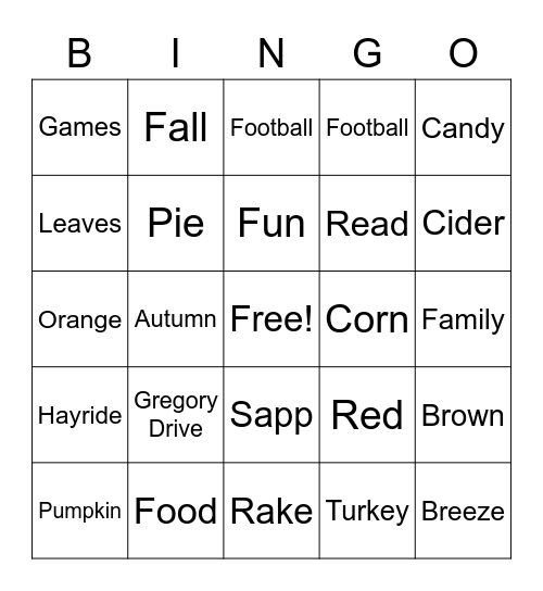 Fall Festival Bingo Card