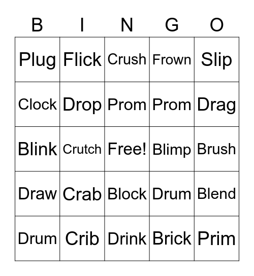Beginning Blends Bingo Card