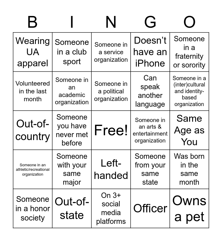 The SOURCE Officers Academy Bingo Card