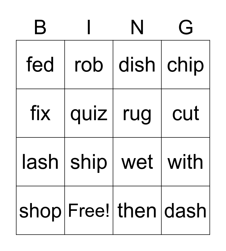 CVC Digraph Bingo Card