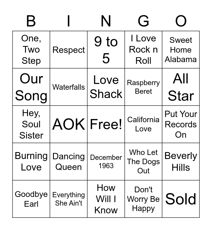 Musical Bingo Card