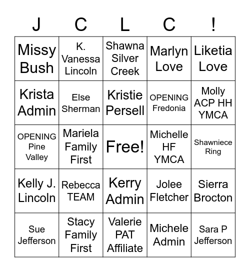 JCLC NAME GAME Bingo Card