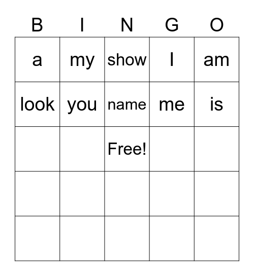 Bingo Sight Words Bingo Card