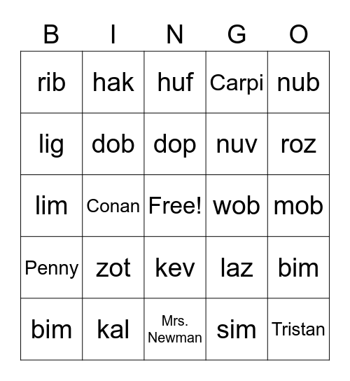 September Non-sense Words Bingo Card