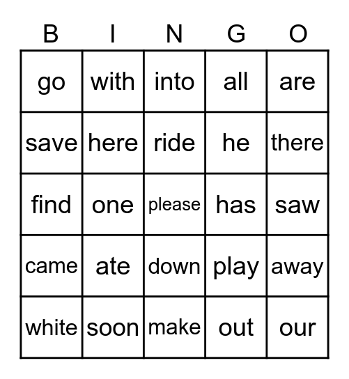 High Frequency Word Bingo-Lessons 21-25 Bingo Card