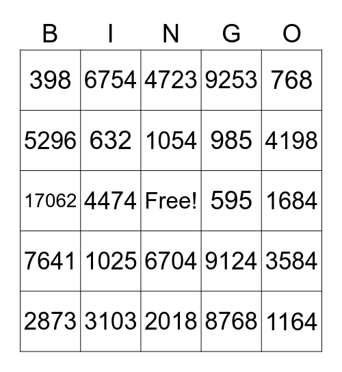 Números Grandes Bingo Card