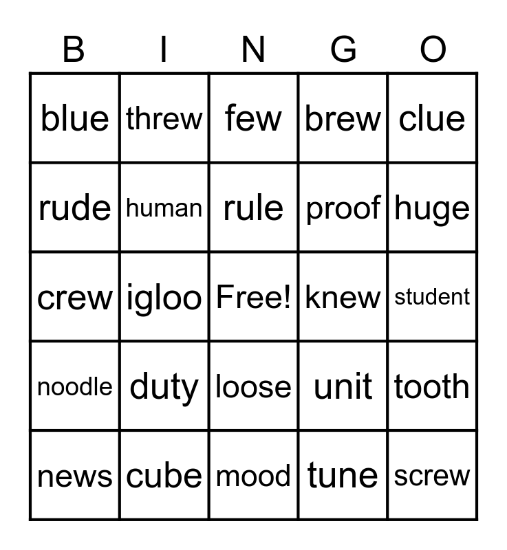 Long u Bingo Card