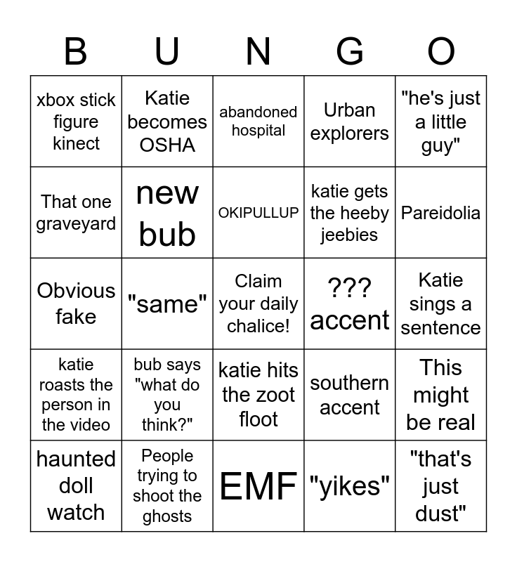 cryptid sleepover bungo Bingo Card