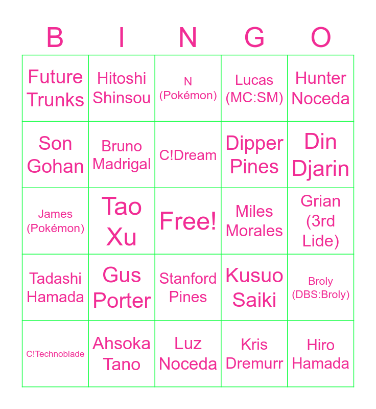 Jack TransIllumina Fav/Kin Bingo Card