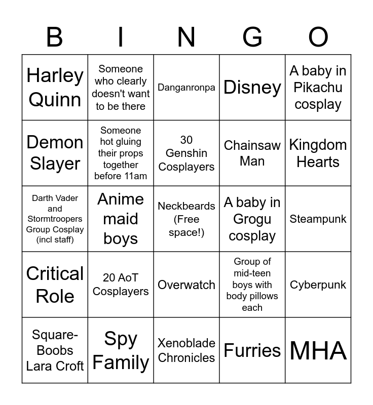 Birmingham ComicCon Bingo 2022 Bingo Card