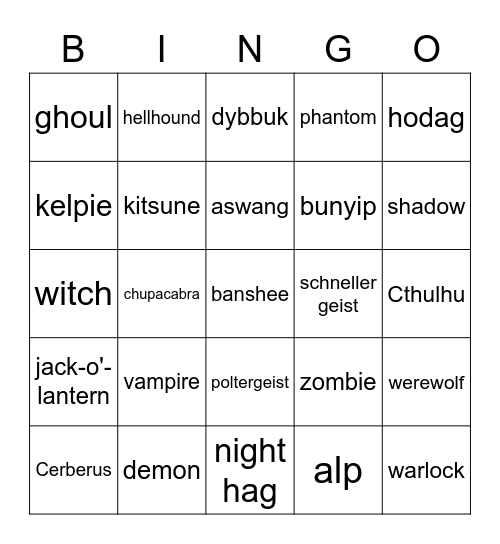 ALL HALLOWS' EVE Bingo Card