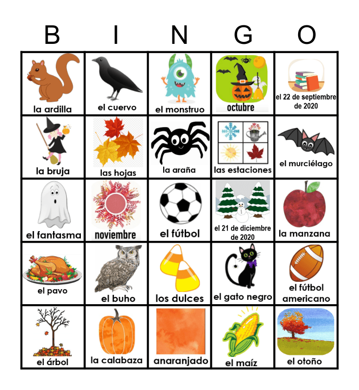 el otoño Bingo Card