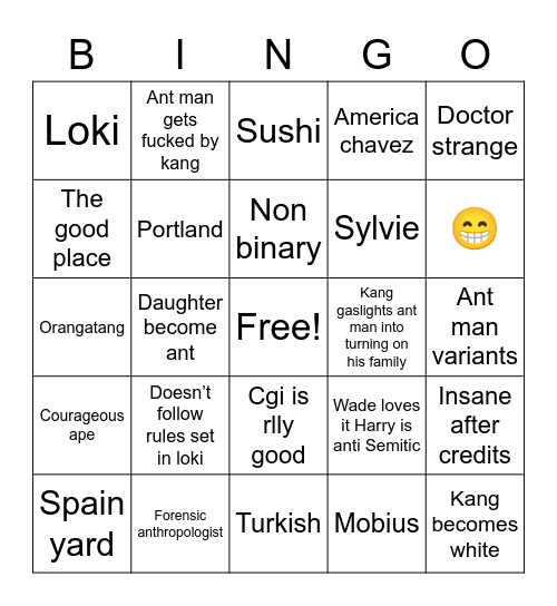 Ant man Bingo Card