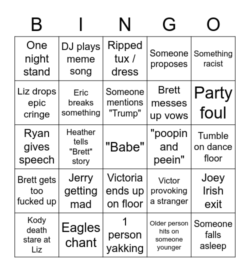 Brett's Wedding BINGO! Bingo Card