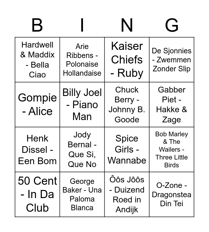 Swingo 2 Bingo Card