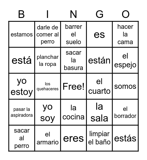 Los Quehaceres / La Casa Bingo Card
