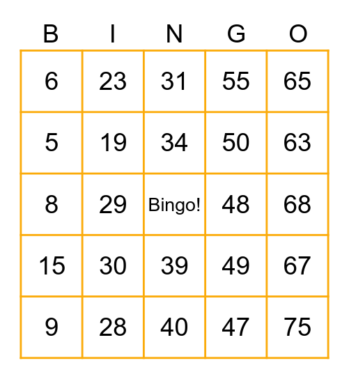 Number Bingo 1-75 Bingo Card