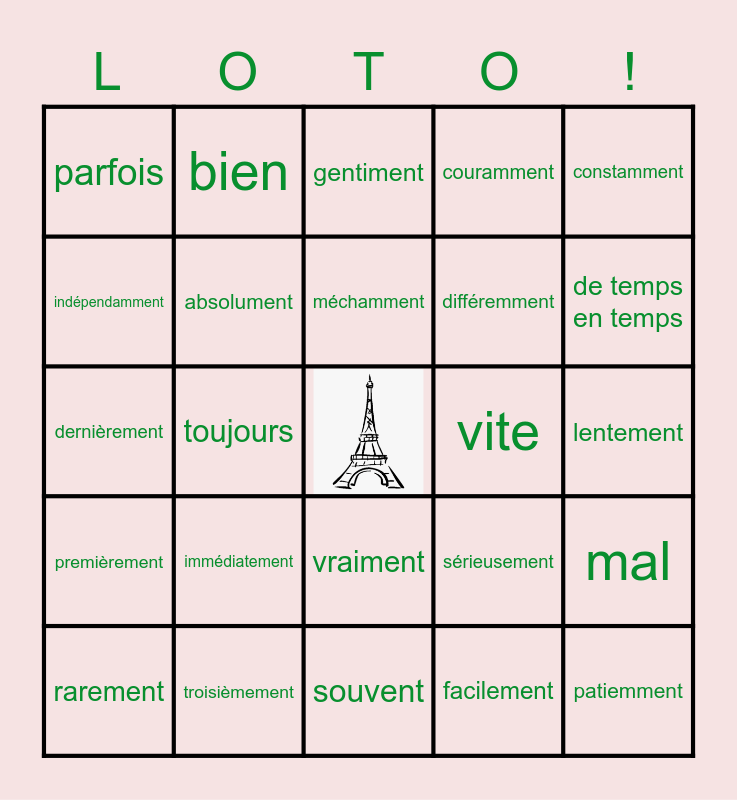 D'accord 1- 7B Adverbs Bingo Card