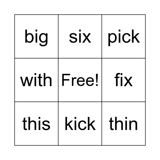 Letterland Bingo Card