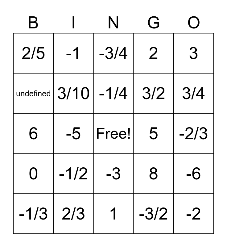 MATH BINGO Card
