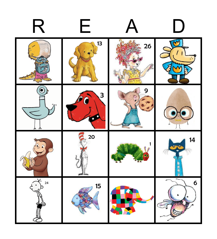 Book Character Bingo 1st grade Bingo Card