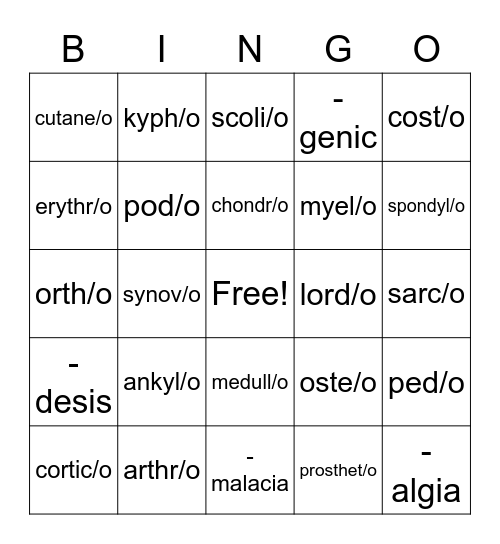 Skeletal System Bingo Card