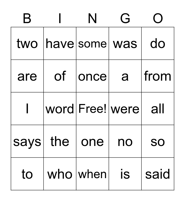 Tricky Word Bingo Unit 1 Part 1 Bingo Card