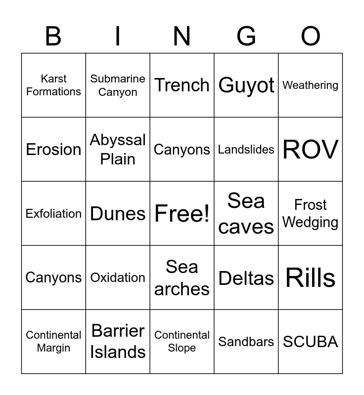 Unit 3 Vocabulary Bingo Card
