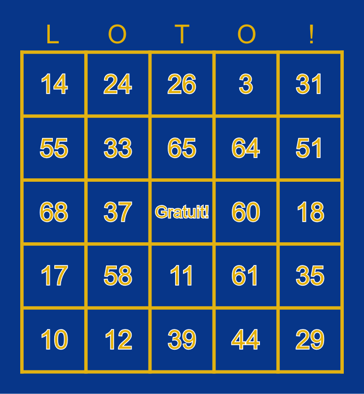 BINGO DES CHIFFRES EN FRANÇAIS Bingo Card