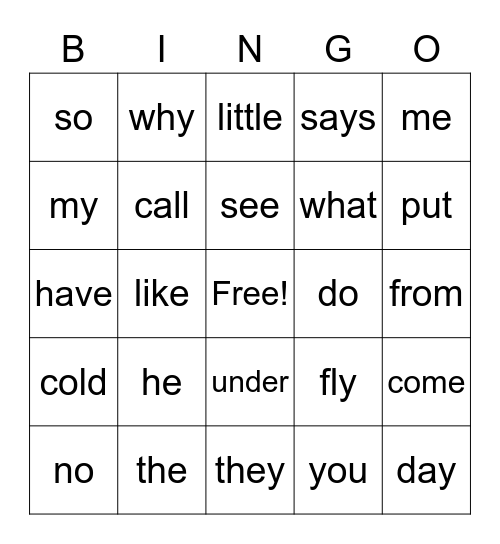 2nd Grade Bingo #1 Bingo Card