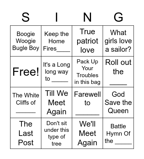 SINGO Bingo Card