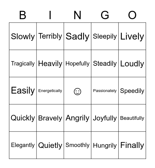 Adverb Bingo Card