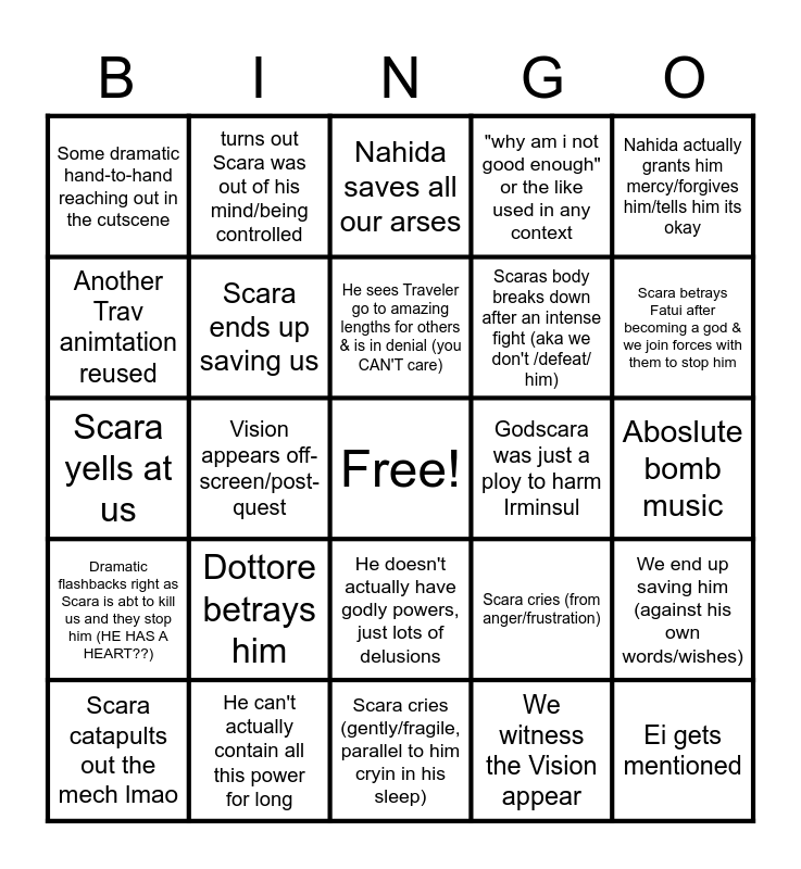 Scaramouche scaramocuhe will you do th Bingo Card