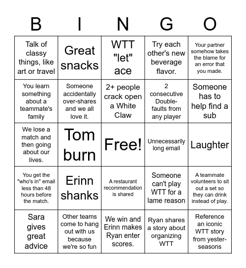 WTT Bingo Card